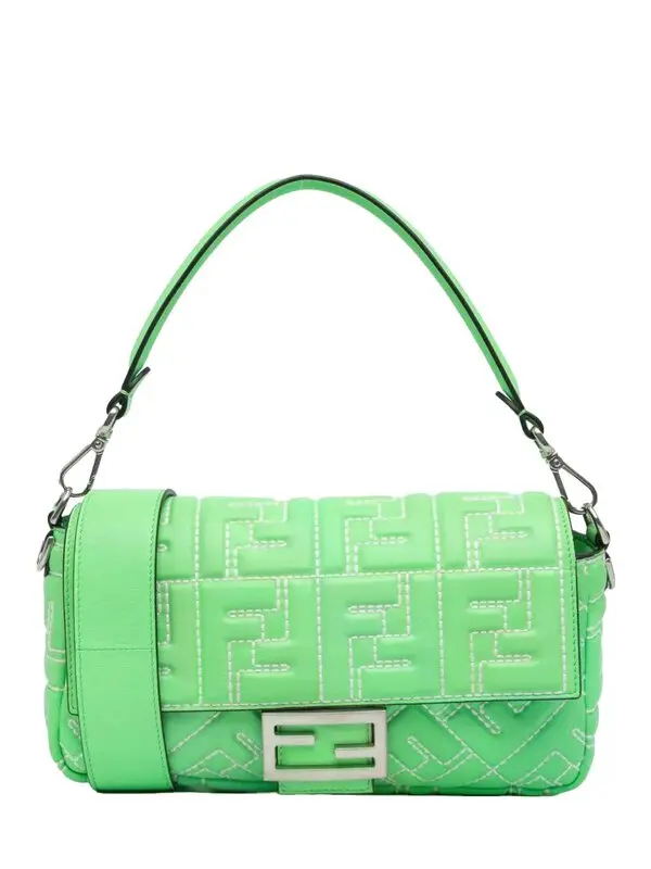 Fendi Zucca Embossed Leather Baguette Satchel - Green