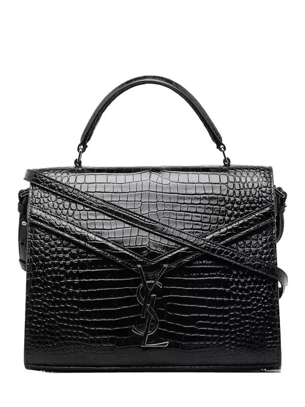 Saint Laurent 2019 Medium Crocodile Embossed Cassandra Top Handle Satchel - Black