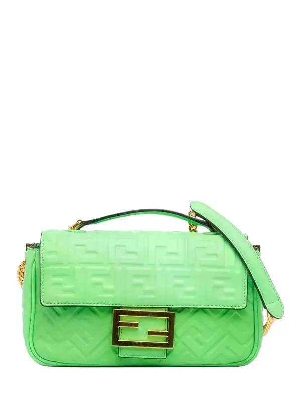 Fendi Zucca Embossed Leather Chain Baguette - Green