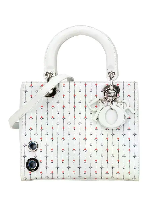 Dior Pre-owned 2015 Medium Embroidered Flower Lady Satchel - White