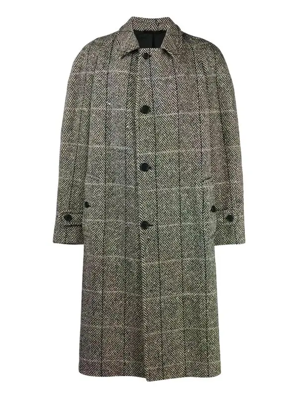 A.N.G.E.L.O. VINTAGE CULT 1990s Herringbone Virgin Wool Coat - Black