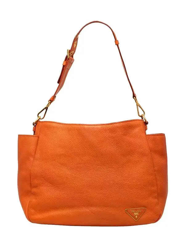 Prada Vitello Daino Side Pocket Shoulder Bag - Orange