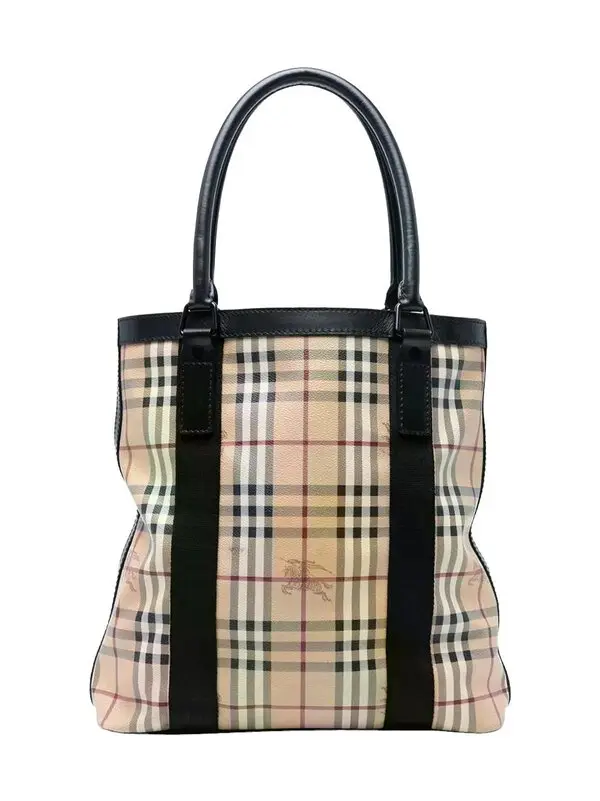 Burberry Haymarket Check Coated Canvas Vertical Tote Bag - Brown