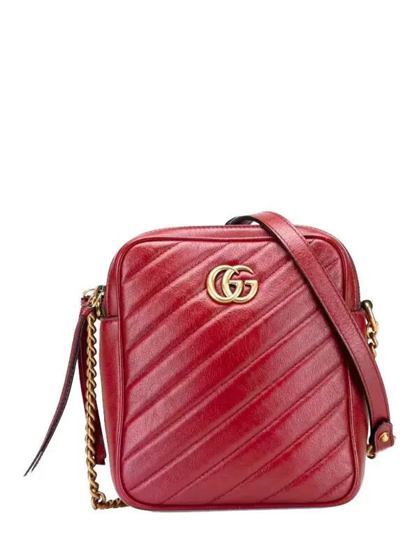 Gucci Gg Marmont Matelassé Leather Double Zip Crossbody Bag - Red