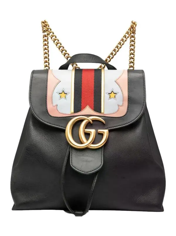 Gucci Gg Marmont Leather Web Heart Backpack - Black