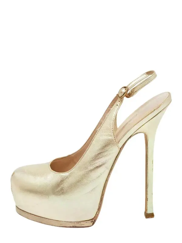 Saint Laurent 160mm Leather Platform Pumps - Gold