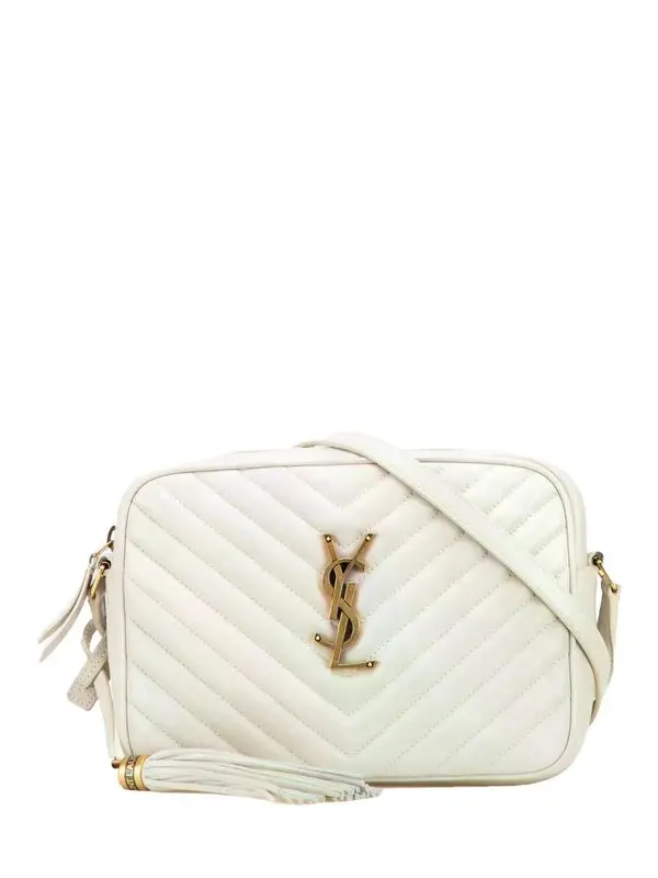 Saint Laurent Quilted Leather Monogram Lou Camera Crossbody Bag - White