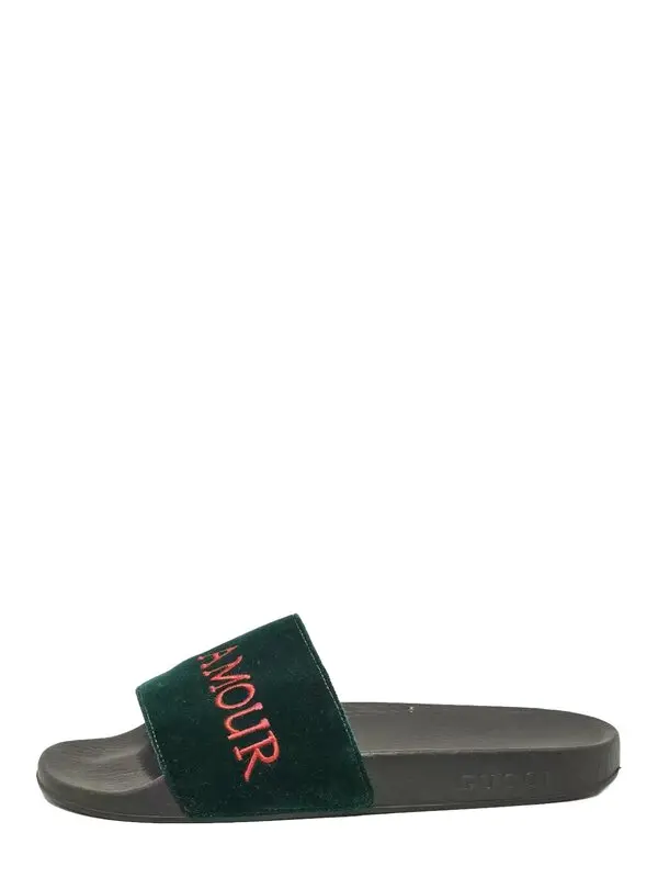 Gucci Velvet Flat Sandals - Green