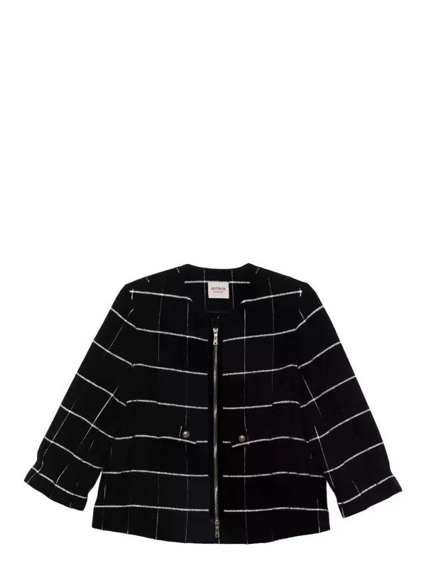 Saint Laurent 2010s Collarless Windowpane Coat - Black
