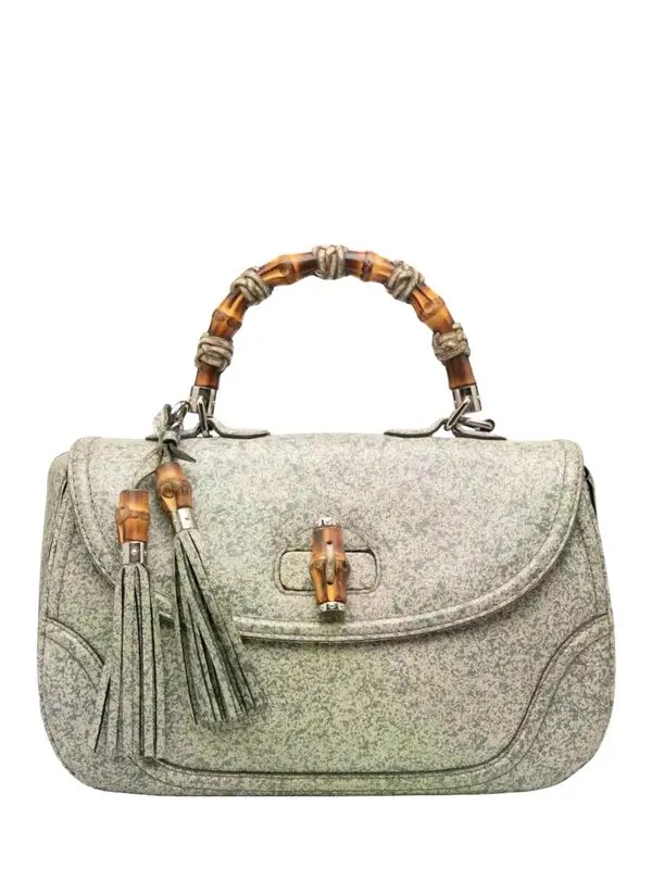 Gucci Large Speckled Leather Bamboo Top Handle Satchel - Grey