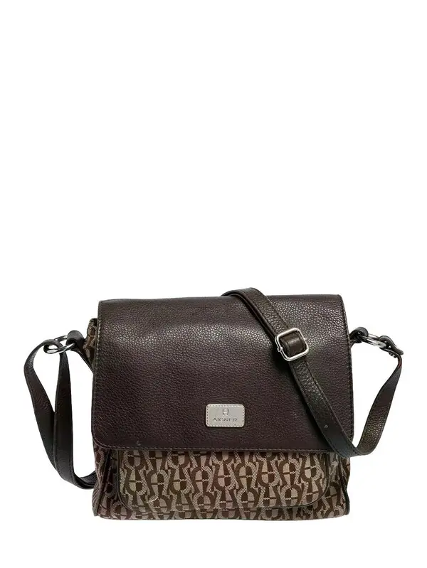 AIGNER Monogrammed Flap Shoulder Bag - Brown