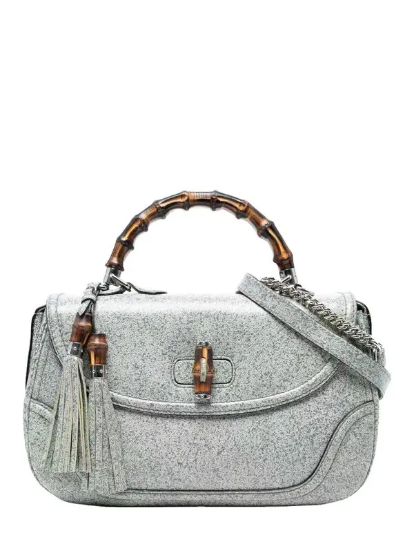Gucci Large Speckled Leather Bamboo Top Handle Satchel - Grey