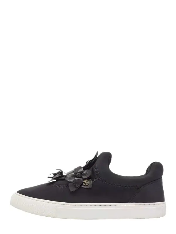 Tory Burch Blossom Flower Leather Sneakers - Black