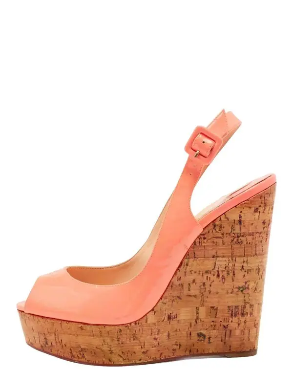 CHRISTIAN LOUBOUTIN 140mm Patent Peep-toe Wedge Sandals - Pink