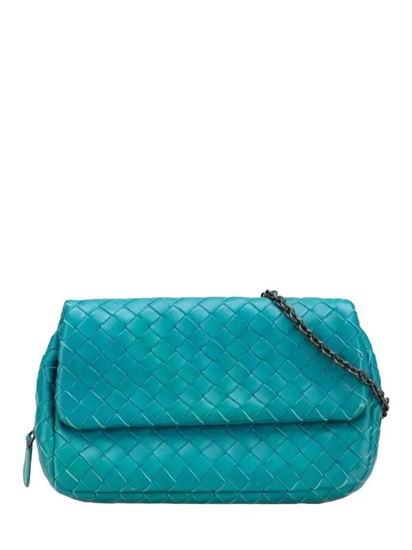 Bottega Veneta Mini Nappa Intrecciato Expandable Chain Crossbody Bag - Blue