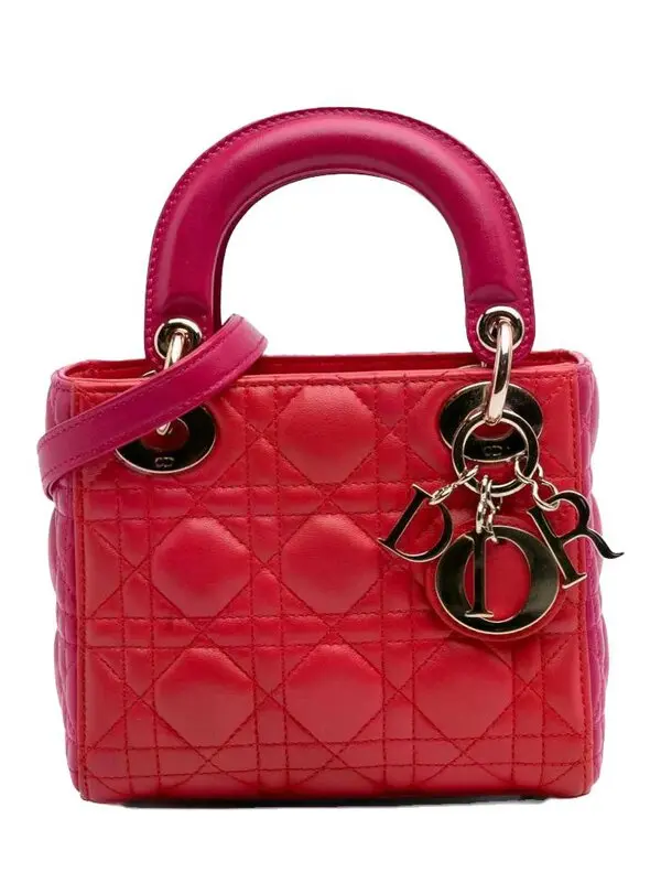 Dior 2014 Mini Bicolor Lambskin Cannage Lady Satchel - Pink