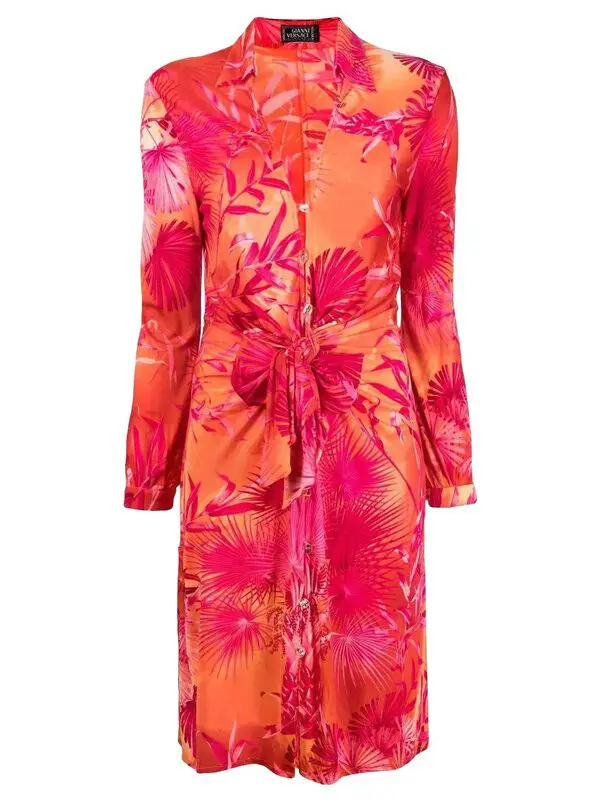 Versace 2000s Jungle Print Silk Dress - Orange