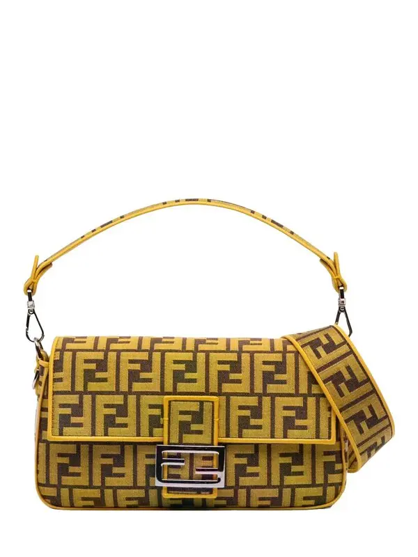 Fendi Zucca Embroidered Canvas Baguette Satchel - Yellow