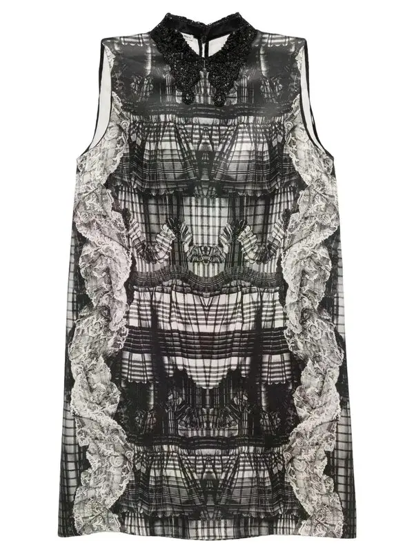 Miu Miu Trompe L'oeil Print Mini Shift Dress - Grey