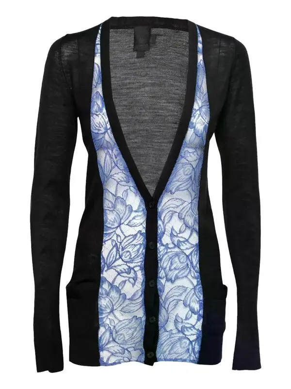 Vera Wang Lace-panel Wool Cardigan - Black