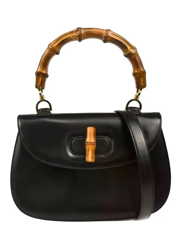 Gucci 1990s Bamboo Leather Handbag - Black