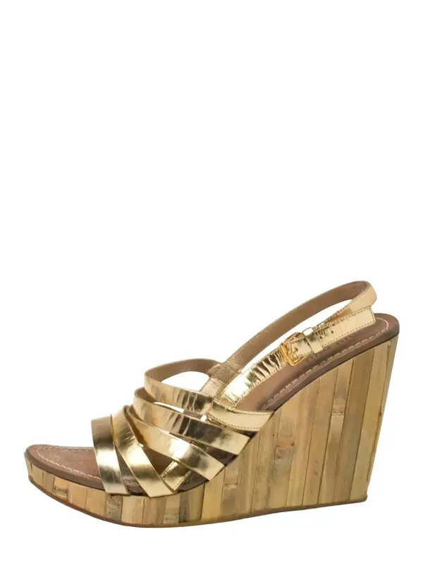 Miu Miu 115mm Bamboo Wedge Sandals - Gold