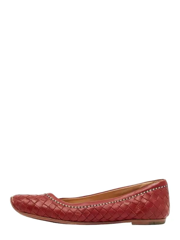 Bottega Veneta Intrecciato Leather Ballet Flats - Red