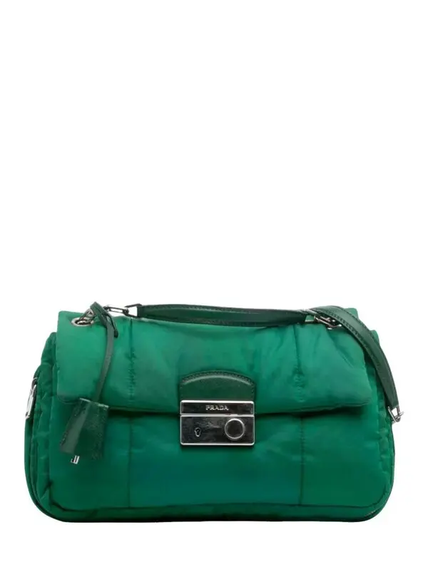 Prada Tessuto Bomber Sound Lock Chain Flap Shoulder Bag - Green