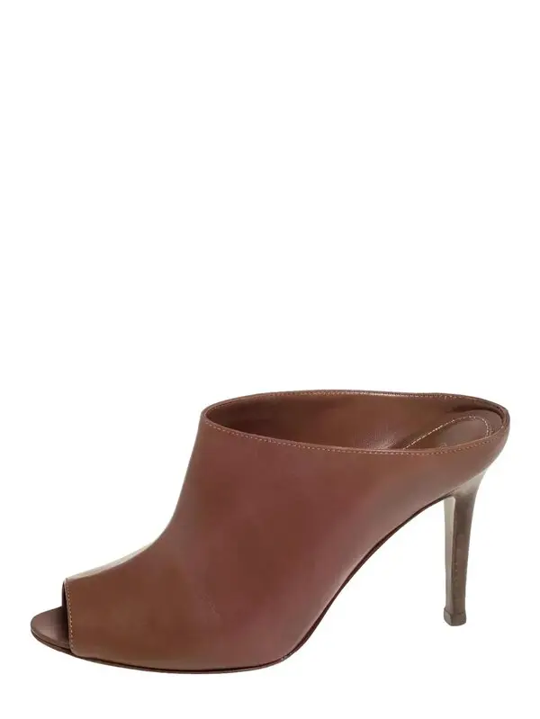 SERGIO ROSSI Leather Peep-toe Mules - Brown