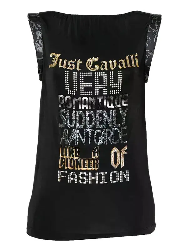 Just Cavalli Sequin-embellished Graphic Top - Black