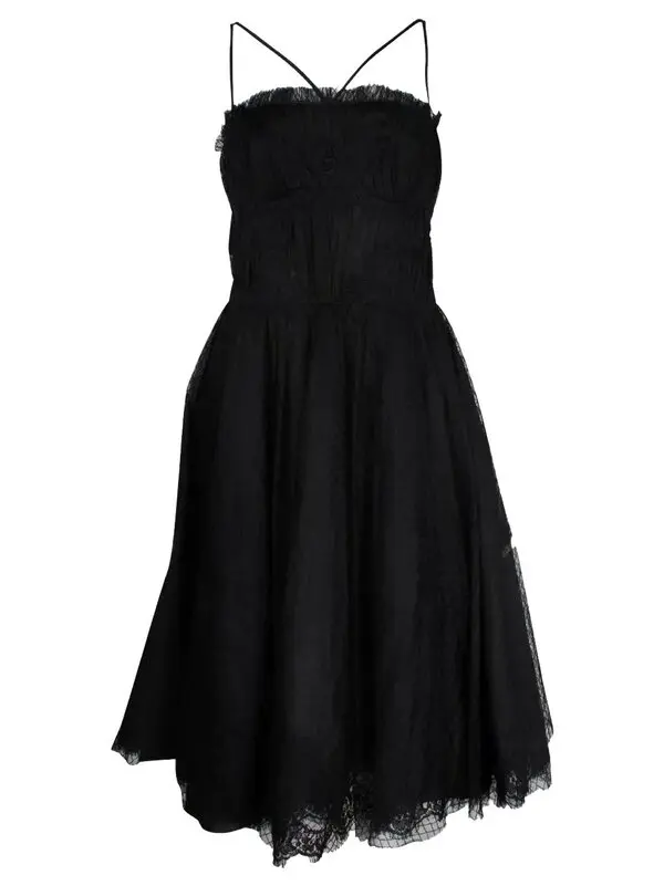 Dolce & Gabbana Ruched Lace Midi Dress - Black