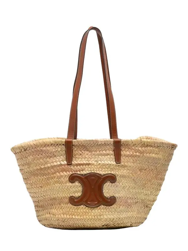 Celine Large Raffia Cuir Triomphe Classic Panier Tote Bag - Brown