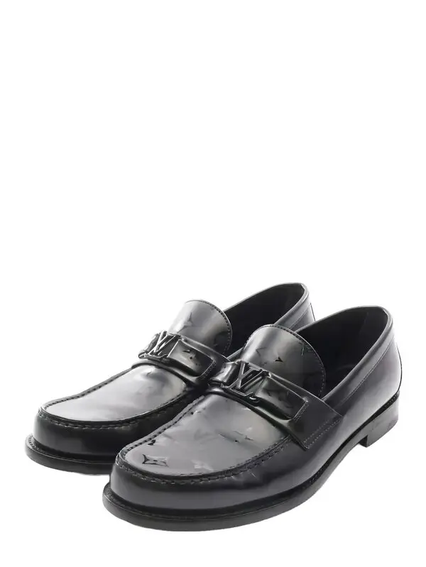 LOUIS VUITTON Monogram Leather Loafers - Black
