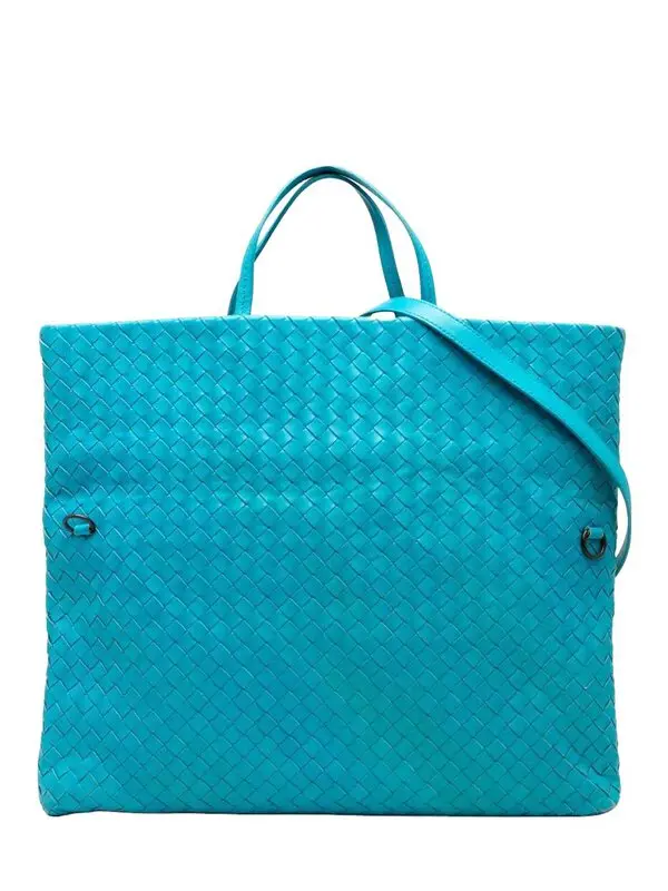 Bottega Veneta Nappa Intrecciato Fold Over Tote Satchel - Blue