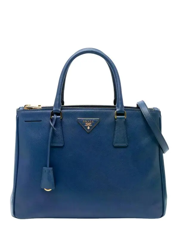 Prada Saffiano Lux Galleria Double Zip Satchel - Blue
