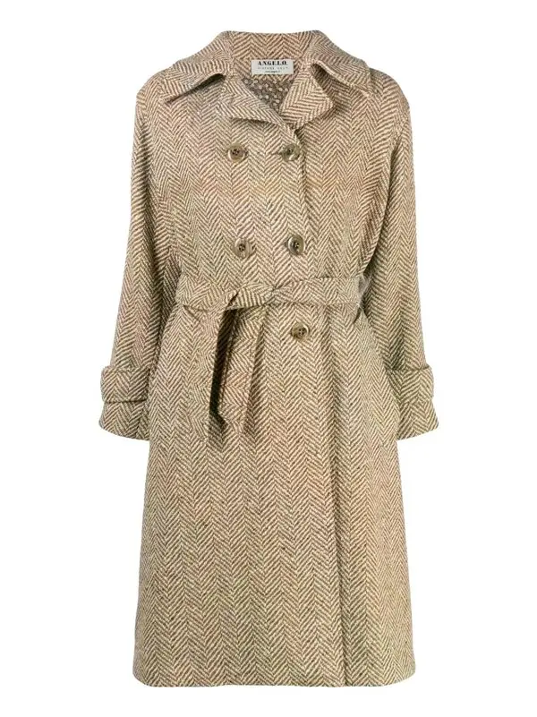 A.N.G.E.L.O. VINTAGE CULT 1970s Herringbone Pattern Box-pleat Detail Coat - Neutrals
