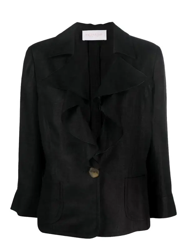 Valentino Garavani 2010 Ruffle-collar Linen Jacket - Black