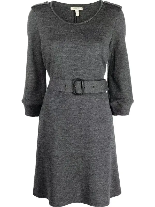 Burberry 2010s Belted Wool Dress - Grey