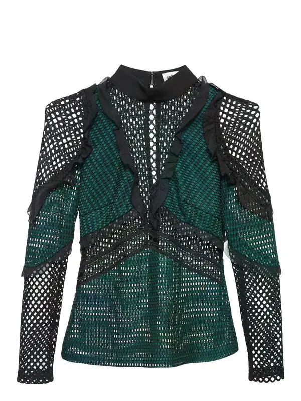 SELF-PORTRAIT Mesh Panelled Top - Green