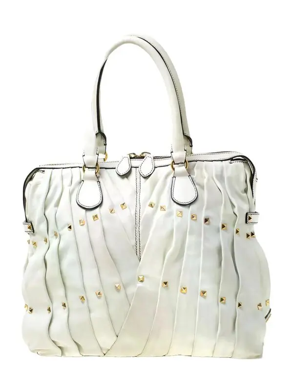 Valentino Garavani Pleated Studded Tote Bag - White