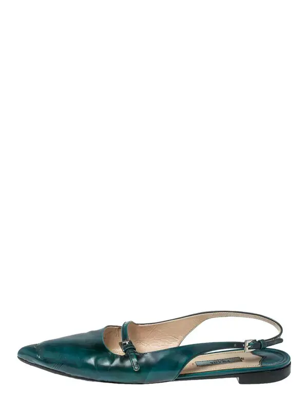 Prada Leather Flat Pumps - Green