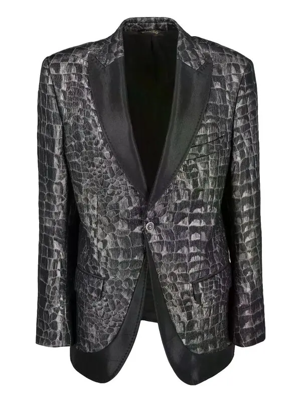 Vintage Crocodile-embossed Blazer - Grey