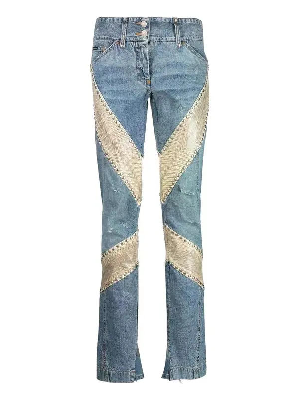Dolce & Gabbana 2000s Snake-paneled Slim-cut Jeans - Blue