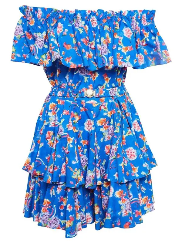 Caroline Constas Floral Ruffled Mini Dress - Blue
