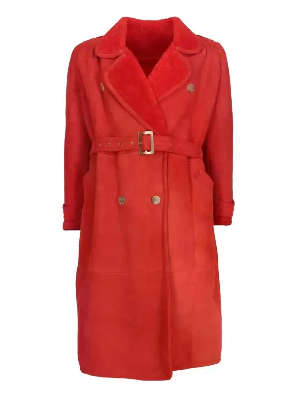 Valentino Garavani 1980s Shearling Double-breasted Coat - Red