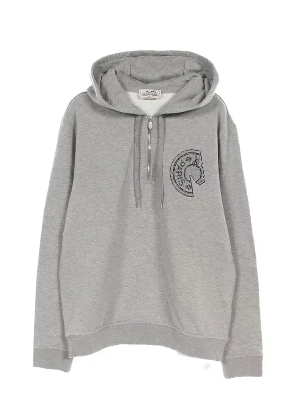 Hermès 2010s Half-zip Embroidered Hoodie - Grey