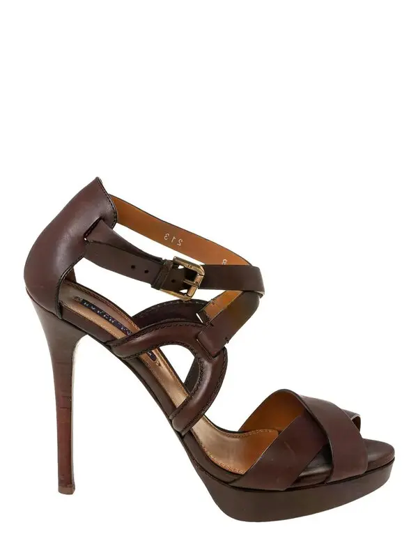 Ralph Lauren 130mm Leather Platform Sandals - Brown