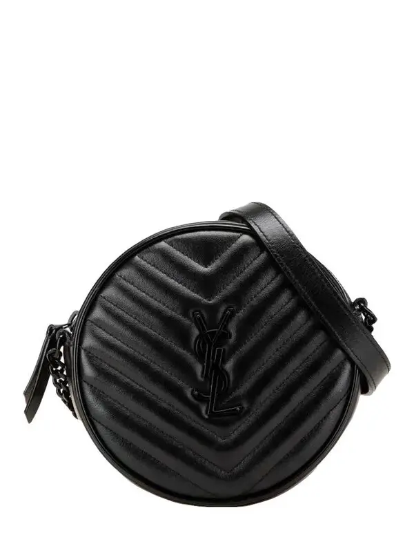 Saint Laurent 2019 Chevron Calfskin Round Vinyle Camera Crossbody Bag - Black
