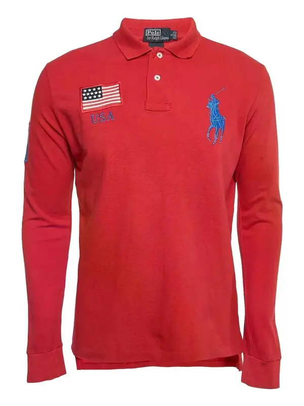 Polo Ralph Lauren Pre-owned Embroidered Usa Flag Long-sleeve Polo Shirt - Red