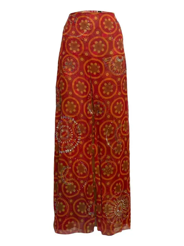 Gianfranco Ferre Beaded Printed Maxi Skirt - Red